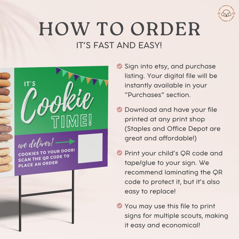 Scout Cookie Yard Sign Printable | 18x24 QR Code Cookie Sale Sign ...