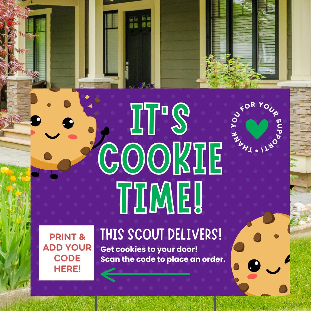 Scout Cookies Yard Sign With Blank QR Code Space, 18X24 Printable ...
