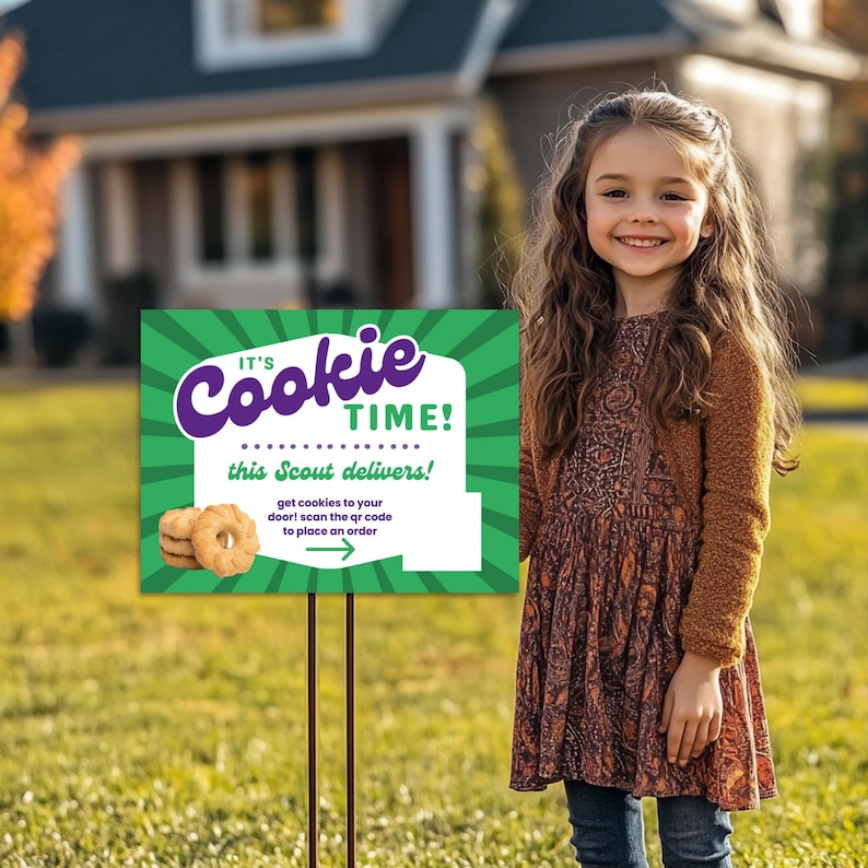 Scout Cookie Lawn Sign With QR Code | 18x24 Printable Cookie Sale Sign ...
