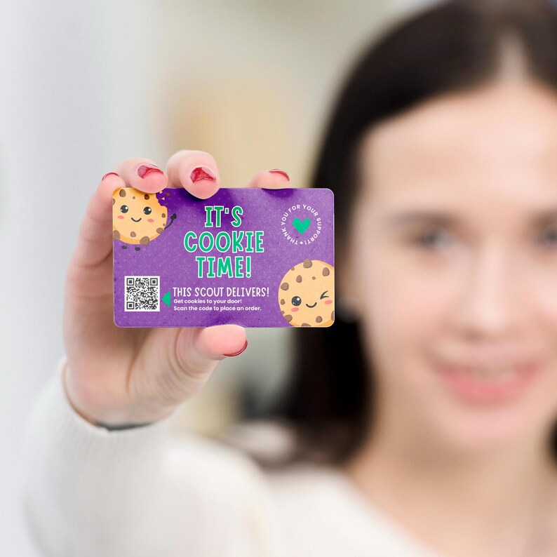 Scout Cookie Business Card Printable | Custom QR Code Cookie Sale Card ...