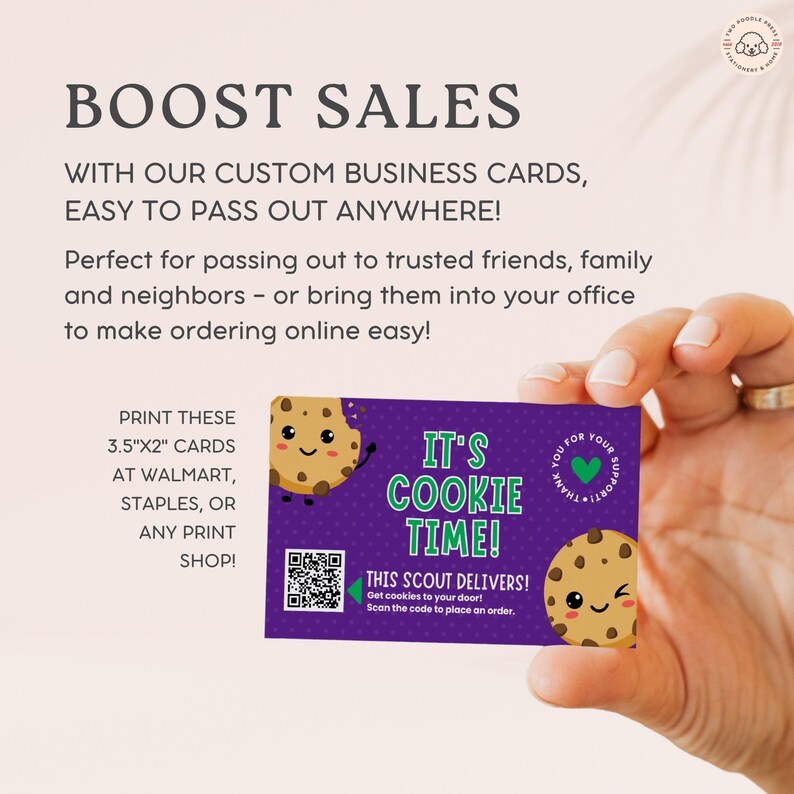 Scout Cookie Business Card Printable | Custom QR Code Cookie Sale Card ...