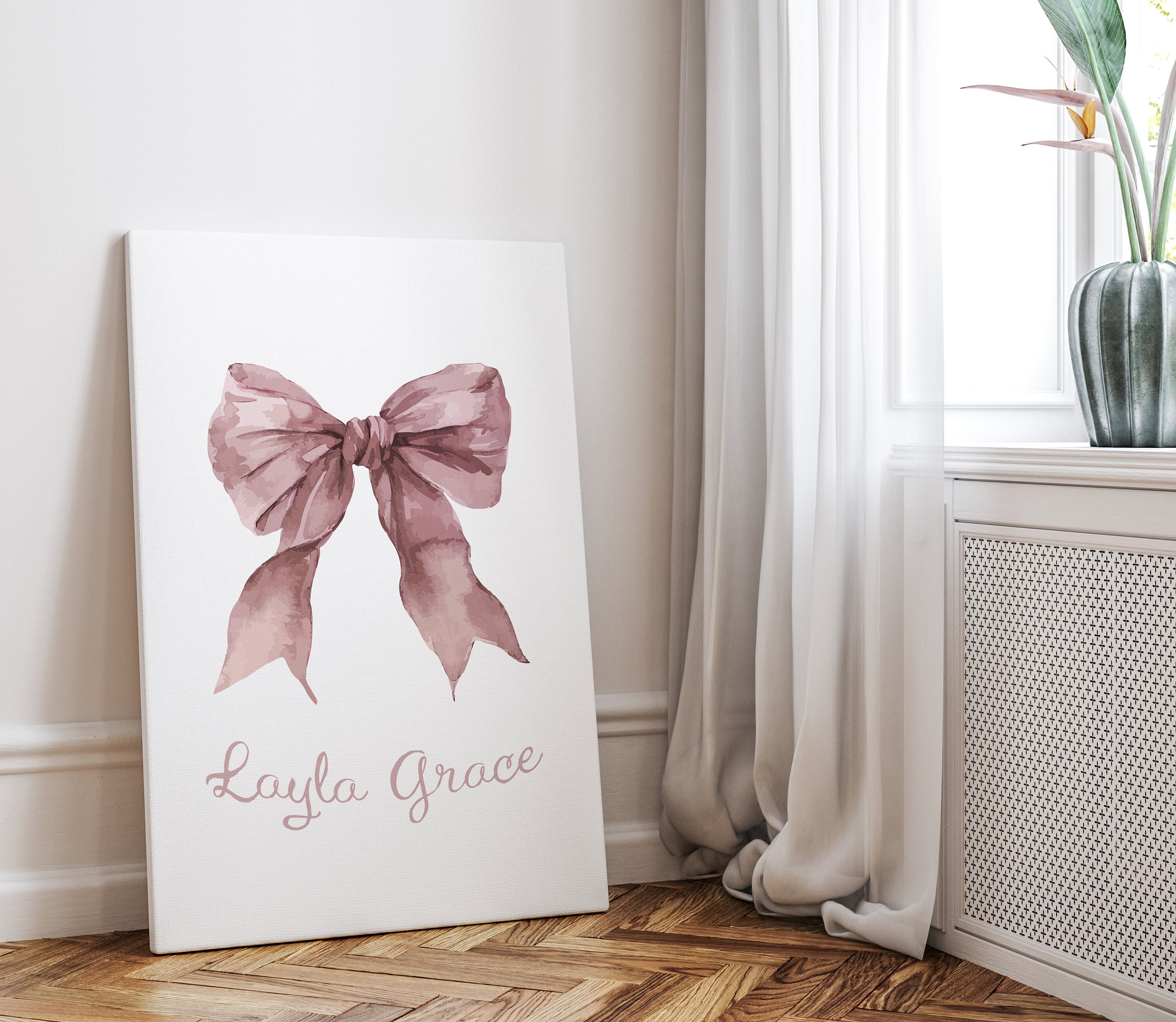 Custom Coquette Bow Art for Nursery Wall Decor With Dusty Pink ...