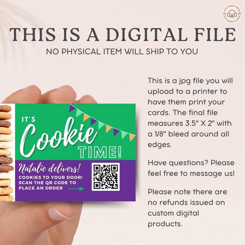Scout Cookie Business Card Printable With QR Code | Custom Cookie Sale ...