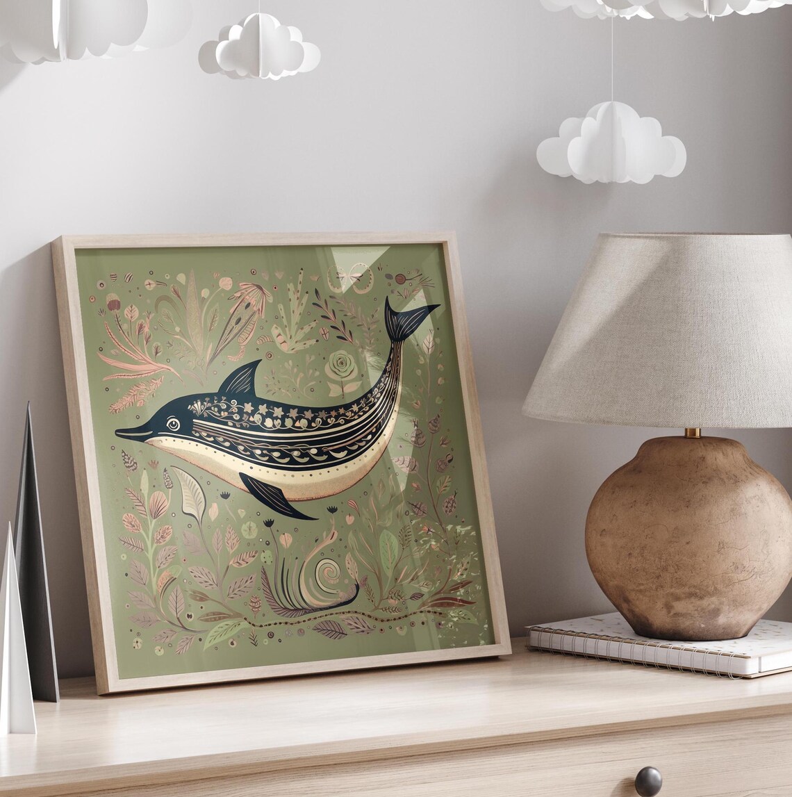 Dolphin Art, Dolphin Gift, Dolphin Wall Decor, Boho Nursery Print, Boho ...