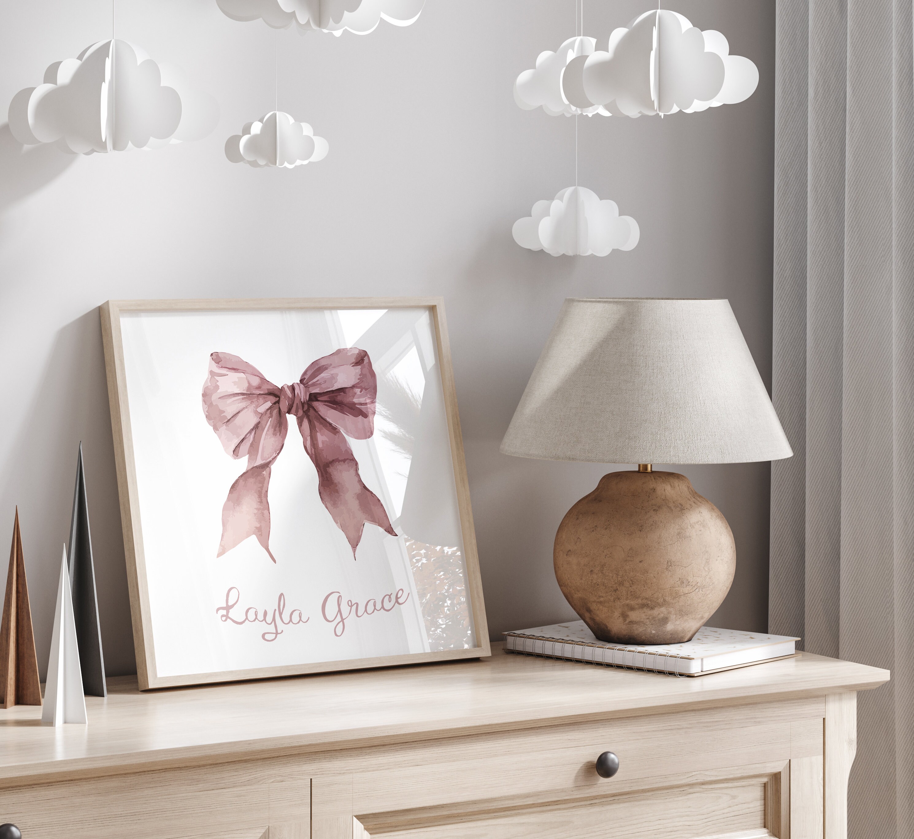 Custom Coquette Bow Art for Nursery Wall Decor With Dusty Pink ...