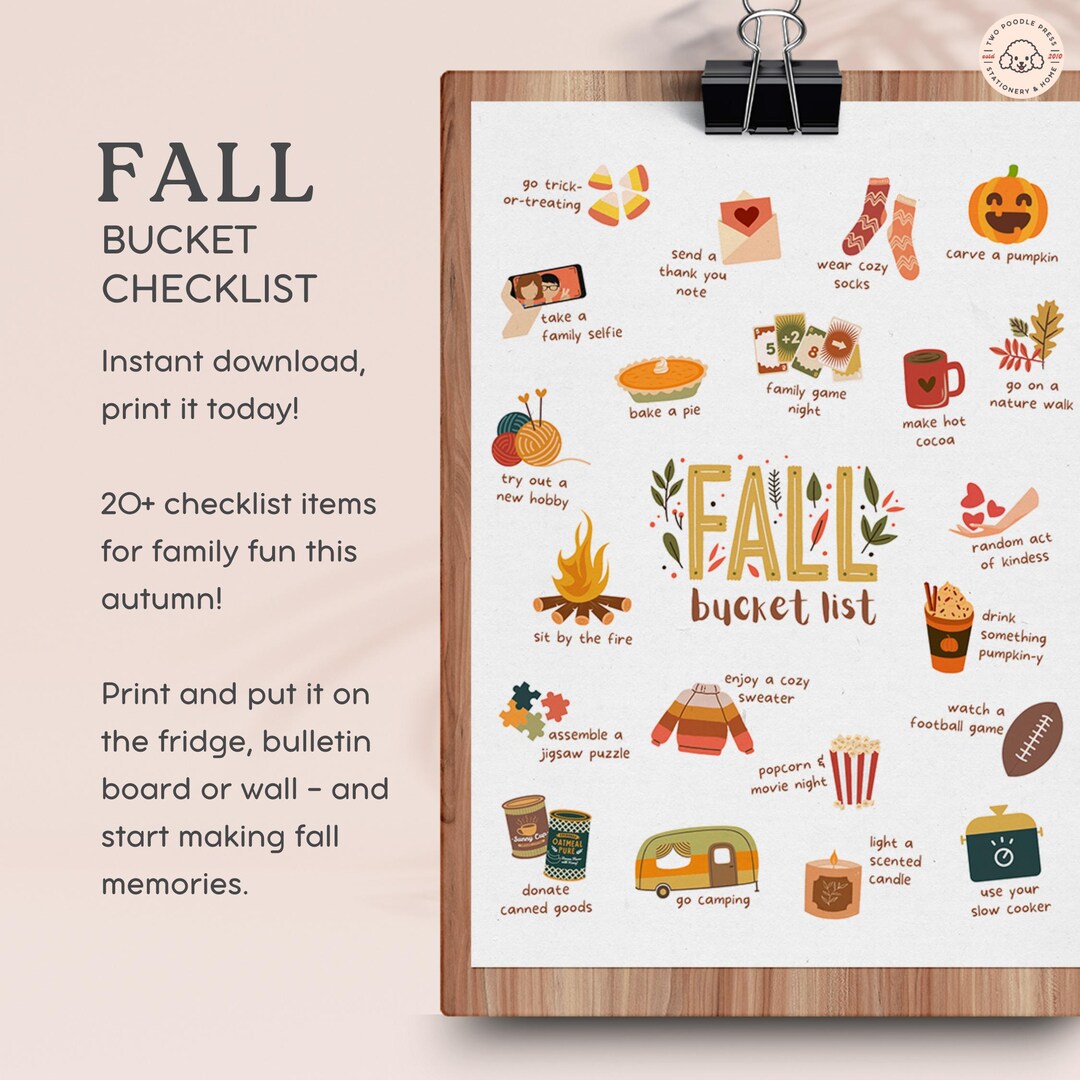 Fall Bucket List Printable, Autumn Bucket List, Activities for Fall ...
