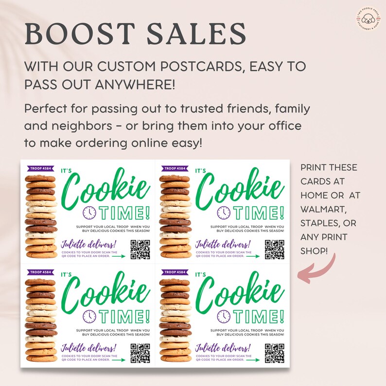 Scout Cookie Print at Home Cards | PDF Printable With QR Code | 4 per ...