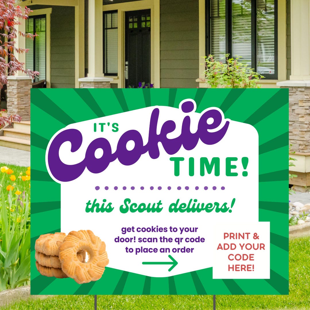 Scout Cookie Lawn Sign With QR Code | 18x24 Printable Cookie Sale Sign ...