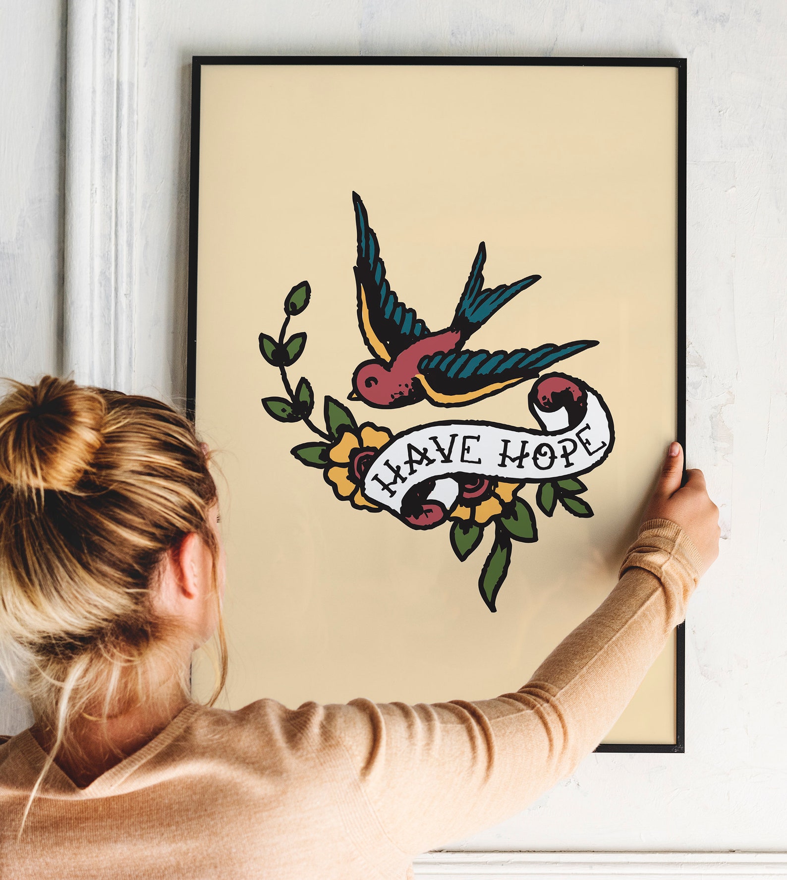 Sparrow Tattoo Flash Art Print: Vintage Style "have Hope" Banner ...