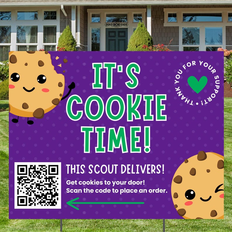 Scout Cookie Yard Sign Printable With QR Code | 18x24 Custom Cookie ...