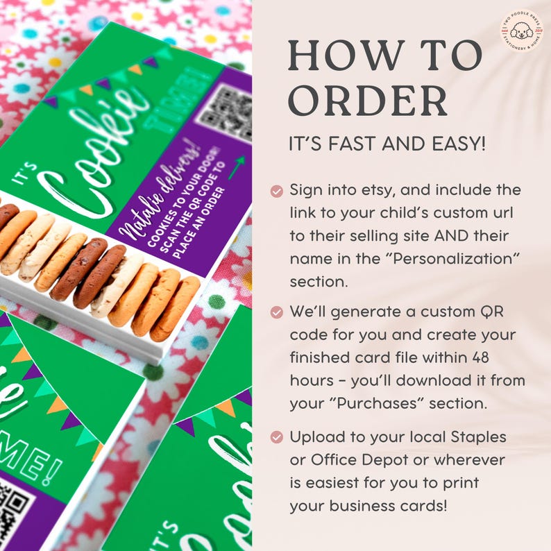 Scout Cookie Business Card Printable With QR Code | Custom Cookie Sale ...