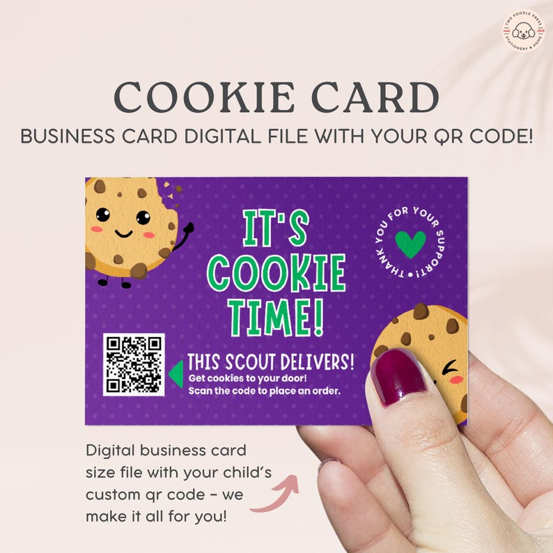 Scout Cookie Business Card Printable | Custom QR Code Cookie Sale Card ...
