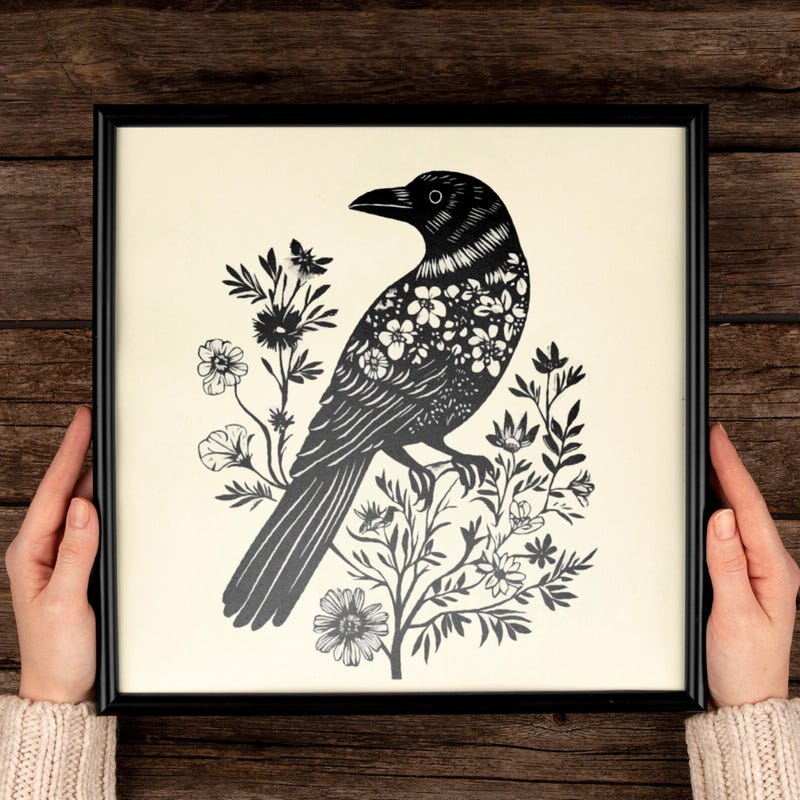 Crow Print Botanical - Etsy