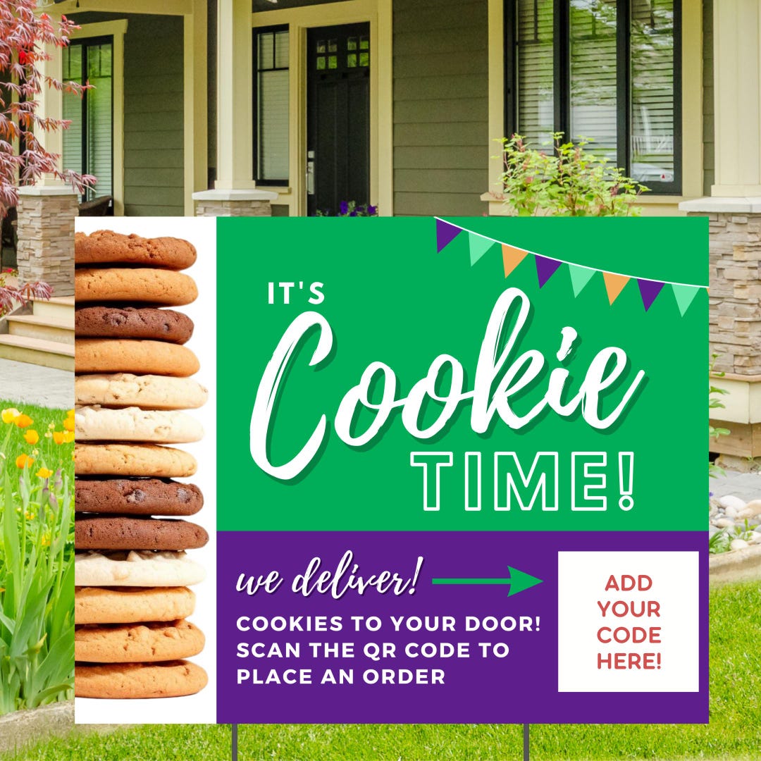 Scout Cookie Yard Sign Printable | 18x24 QR Code Cookie Sale Sign ...