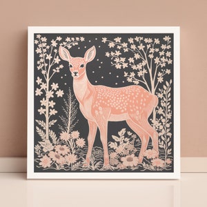 Pink Deer Art Print, Deer Nursery Art Instant Download, Peach Cottage ...