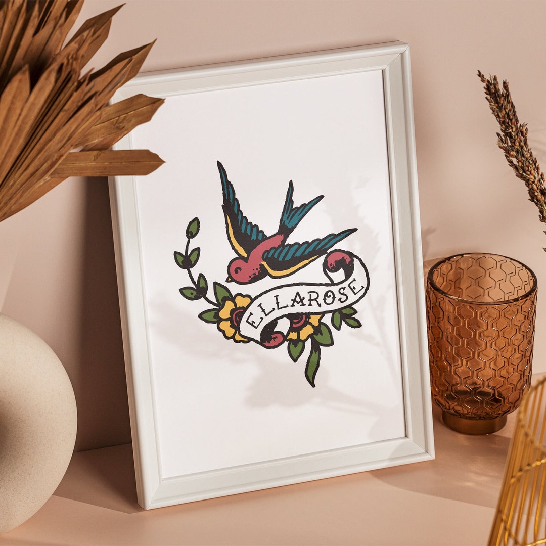 Custom Tattoo Sparrow Art Print: Personalized Nursery Decor (digital ...