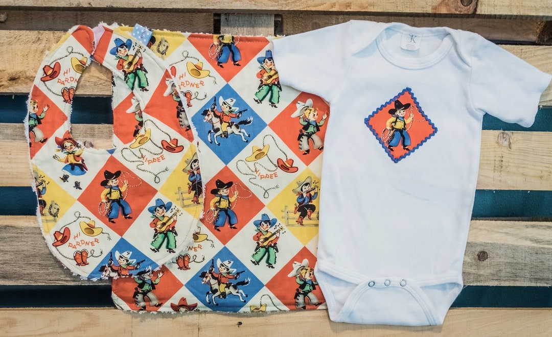 Cowboy Baby Gift Set - Giddy up - Includes Baby Bodysuit, Bib, Burp ...