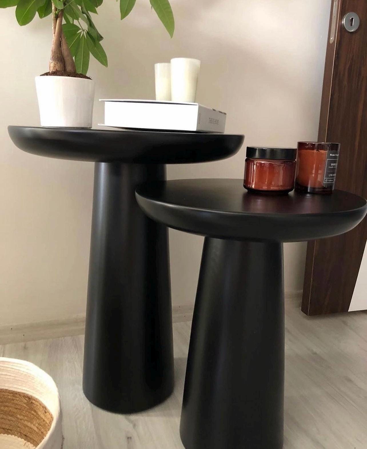 Black Handcrafted Mushroom Side Table , Modern Coffee Table , Unique ...