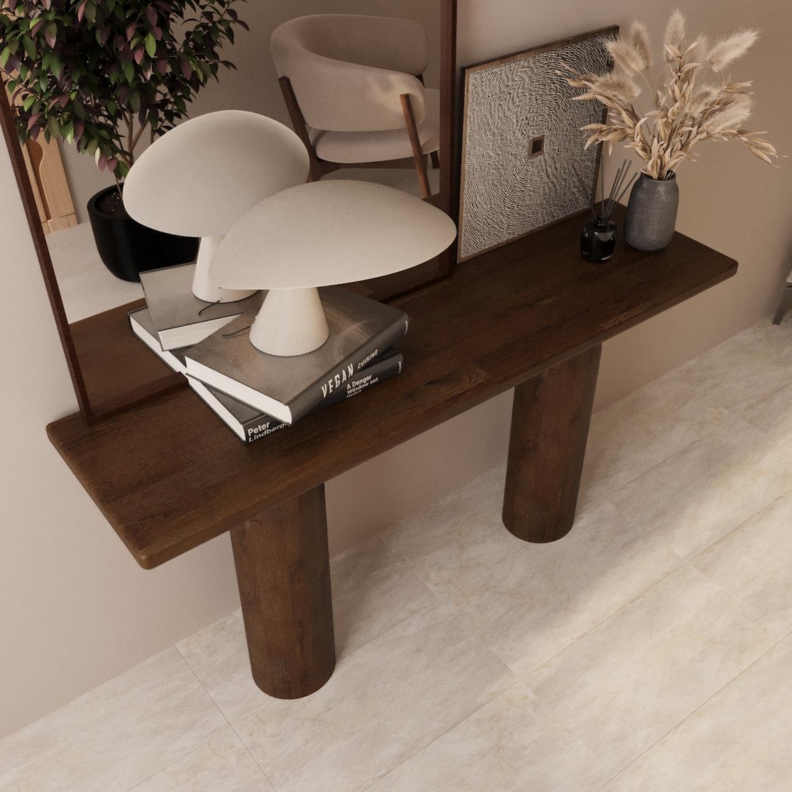 Modern Walnut Console Table , Solid Wood Minimalist Console for ...
