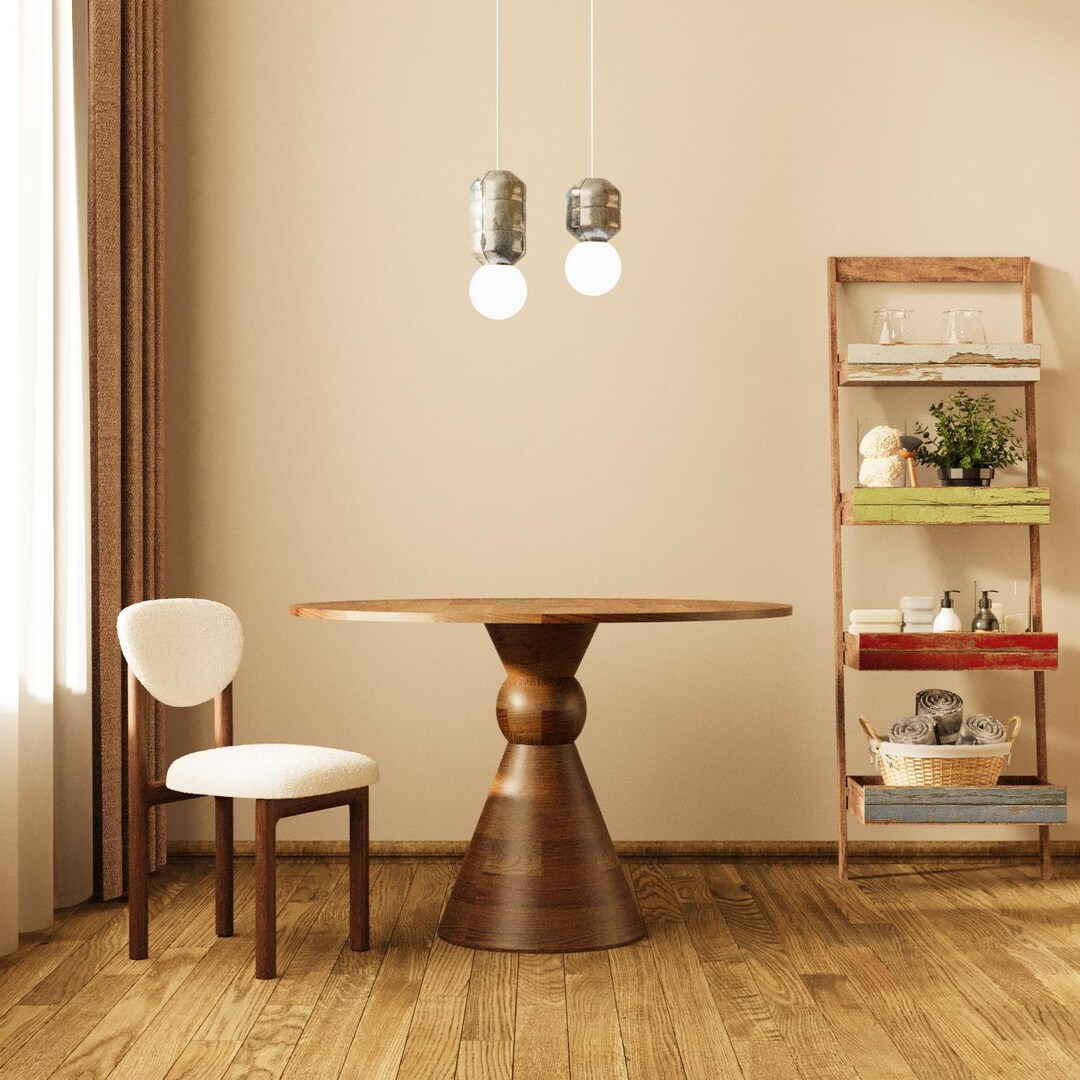 Handmade Solid Walnut Round Dining Table, Modern Wooden Kitchen Table ...