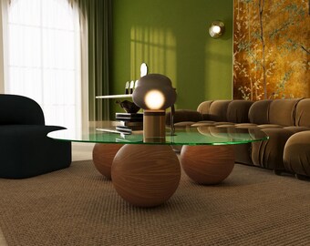 Coffee Table With Golden Sphere Base, Ball Design Side Table - Etsy
