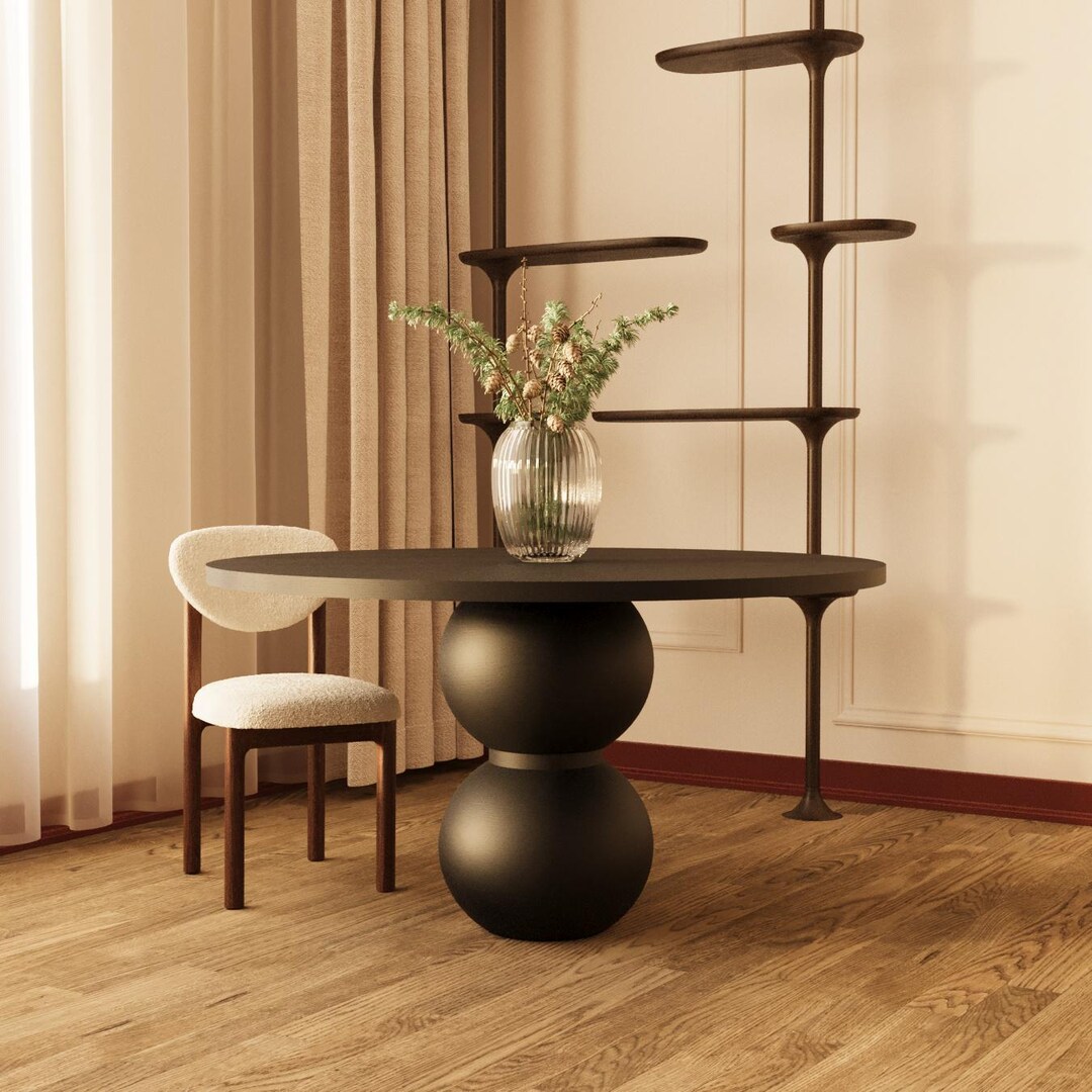 Handmade Solid Natural Round Dining Table, Modern Wooden Kitchen Table ...