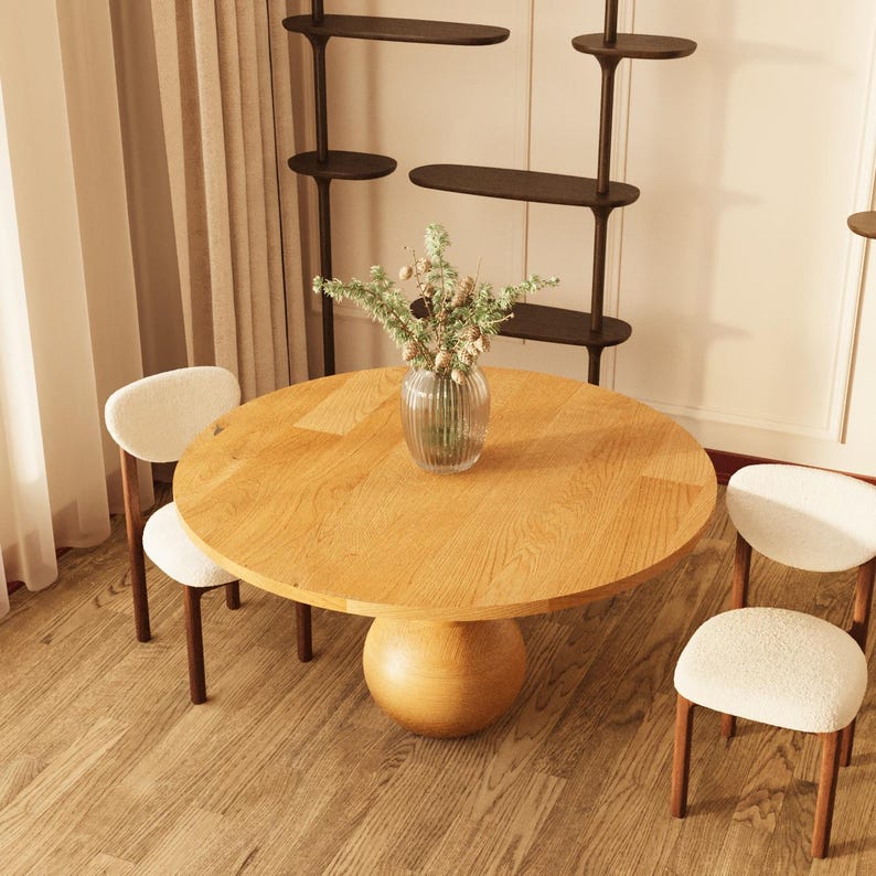 Handmade Solid Walnut Round Dining Table, Modern Wooden Kitchen Table ...