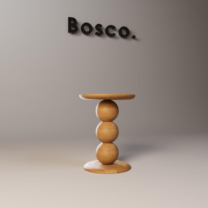 Handcrafted Solid Wood Side Table With Unique Triple Sphere Base ...