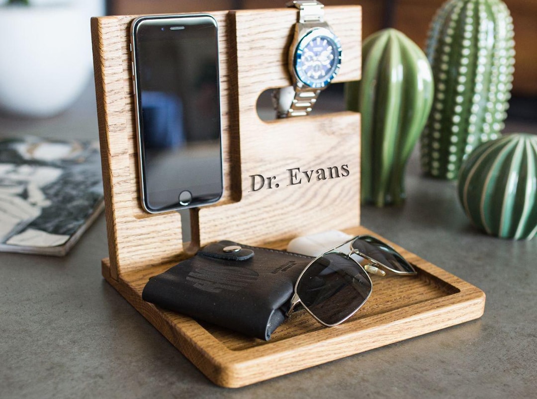 Custom Wood Desk Organizer for Doctor With Phone Stand, Watch and Key ...