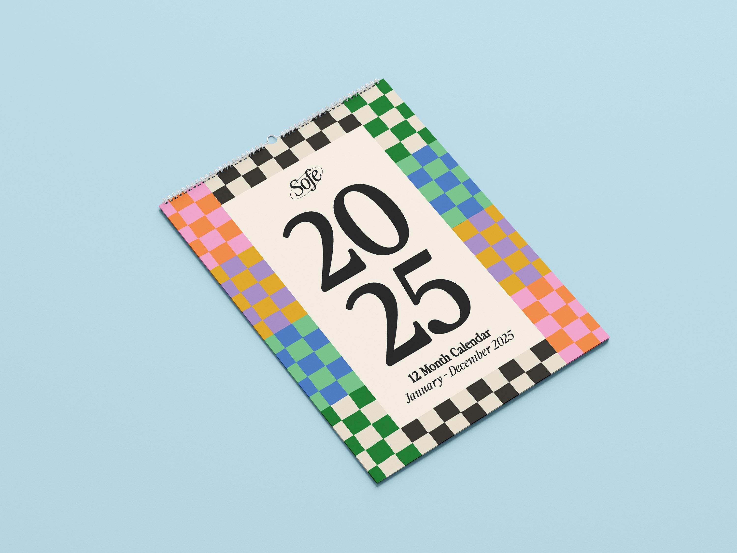 2025 Checkerboard Calendar, Wall Planner, 12 Month Hanging Calendar ...