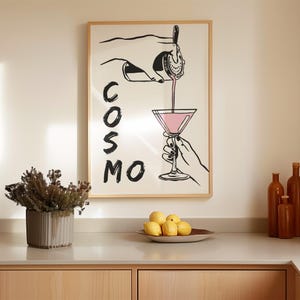 Black & White Cosmo Cocktail Print, Illustrated Wall Art, Home Decor ...
