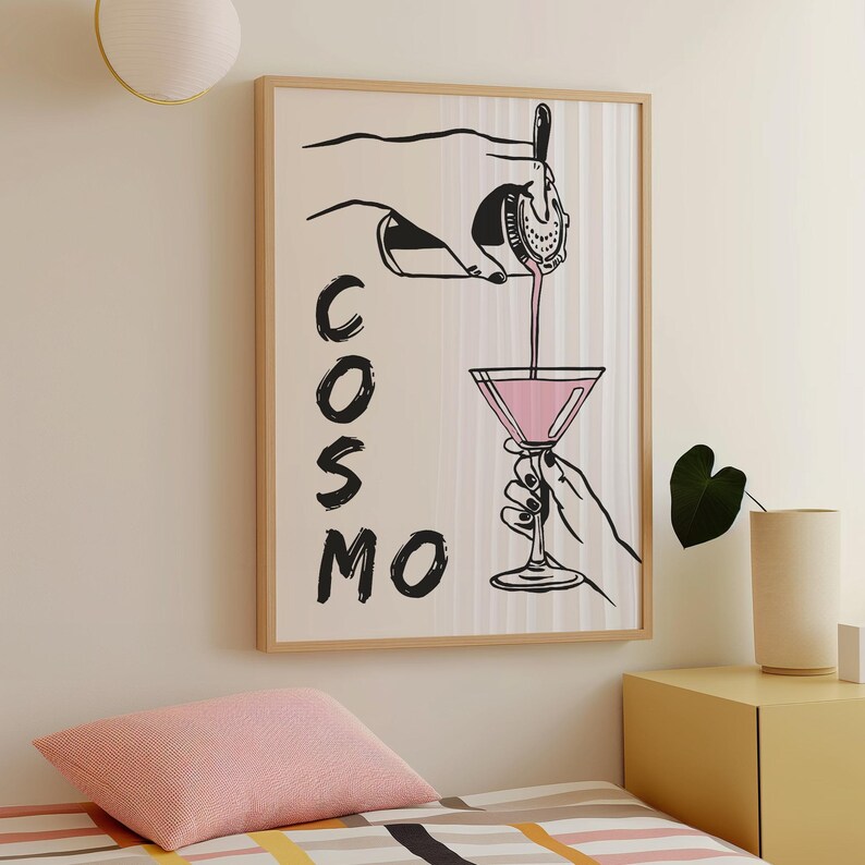Black & White Cosmo Cocktail Print, Illustrated Wall Art, Home Decor ...