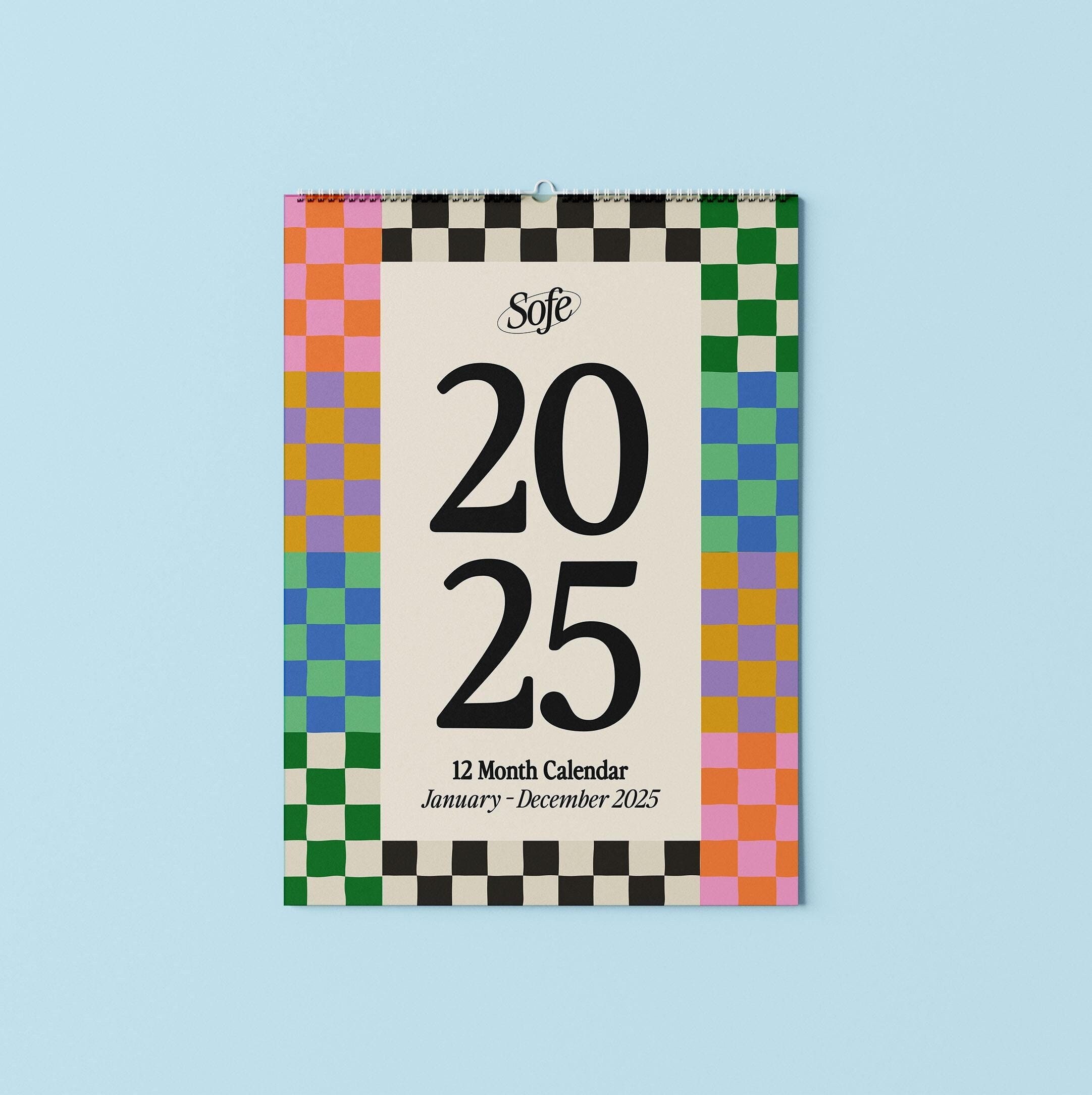 2025 Checkerboard Calendar, Wall Planner, 12 Month Hanging Calendar ...