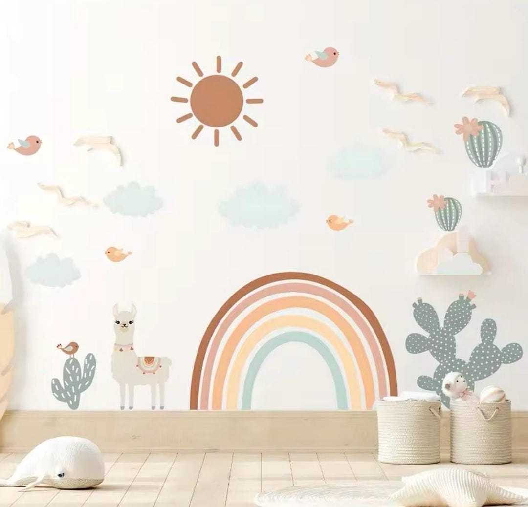 Rainbow Sticker Set for Kids, Sun, Cute, Animals, Wall Decal ...
