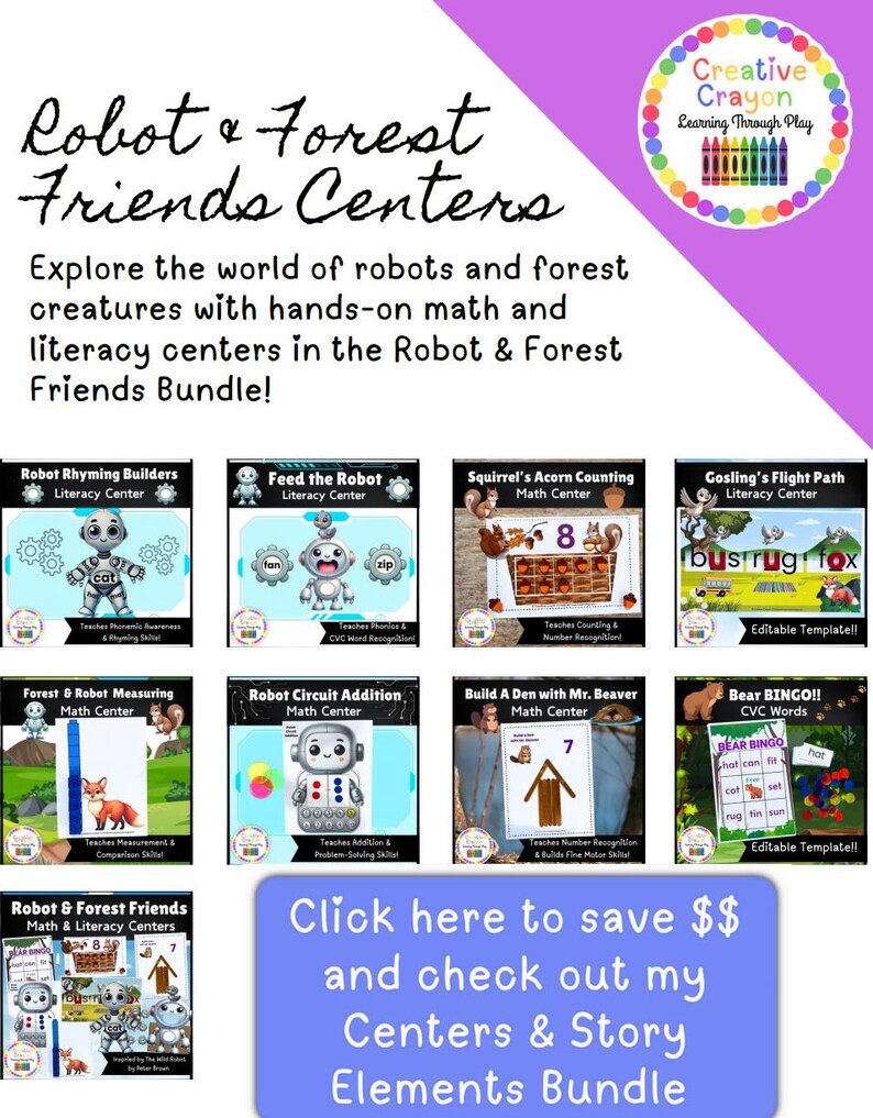 The Wild Robot Inspired Math & Literacy Centers - Etsy