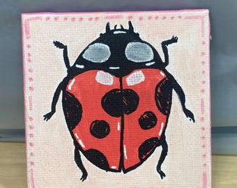 Ladybug. Small Original Acrylic Painting Ladybug on Canvas. 15 X 15 Cm ...