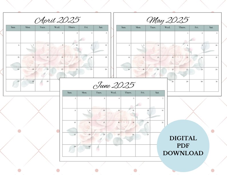 2025 Printable Floral Calendar/desk and Wall Printable Calendar - Etsy