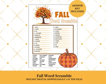 Fall Word Scramble: Kids Activity Worksheet (PDF) - Etsy