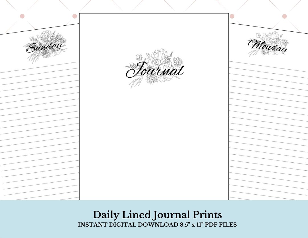 Daily Printable Lined Journal Pages/journal Templates/floral Printable ...