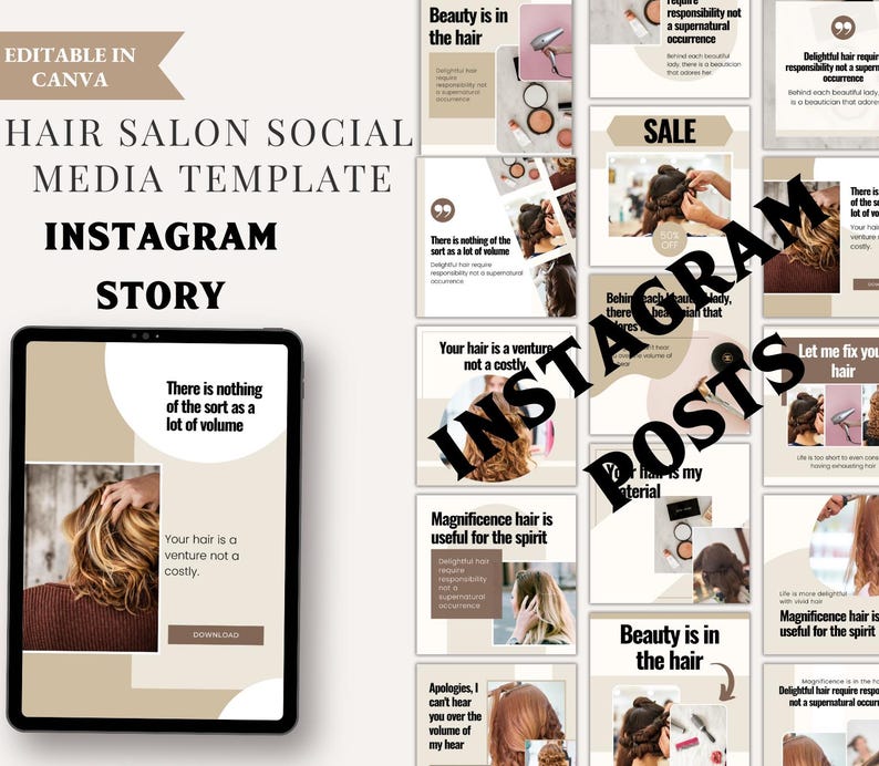 Hair Salon Instagram Templates: Luxury Social Media Kit (canva Editable ...