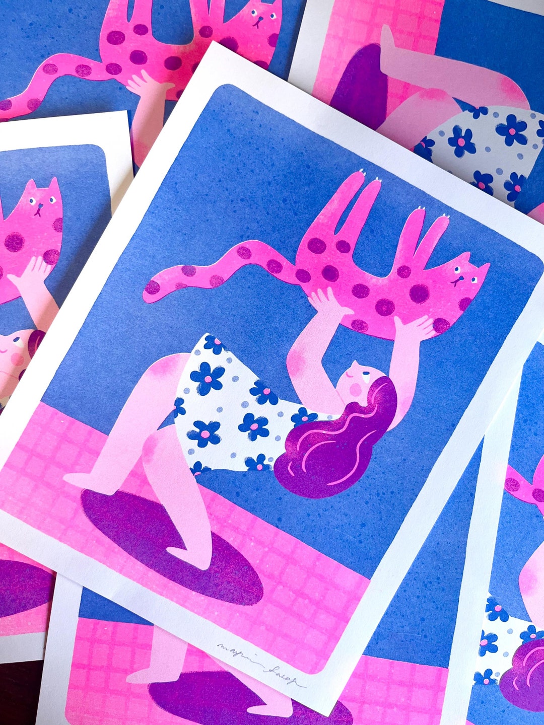 Cat and Girl Riso Prints 8x10 - Etsy