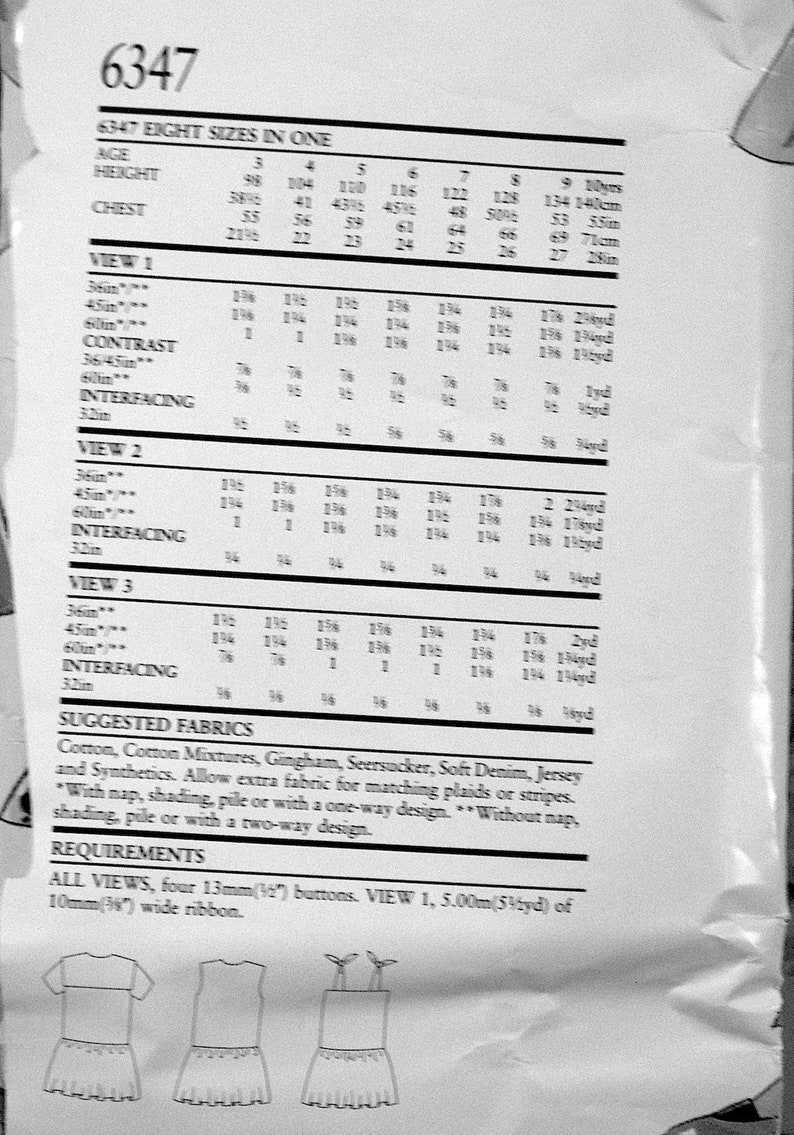 Sewing Pattern Vintage 1980s NEW LOOK 6347 Girls' Sizes 3-10 Years, All ...