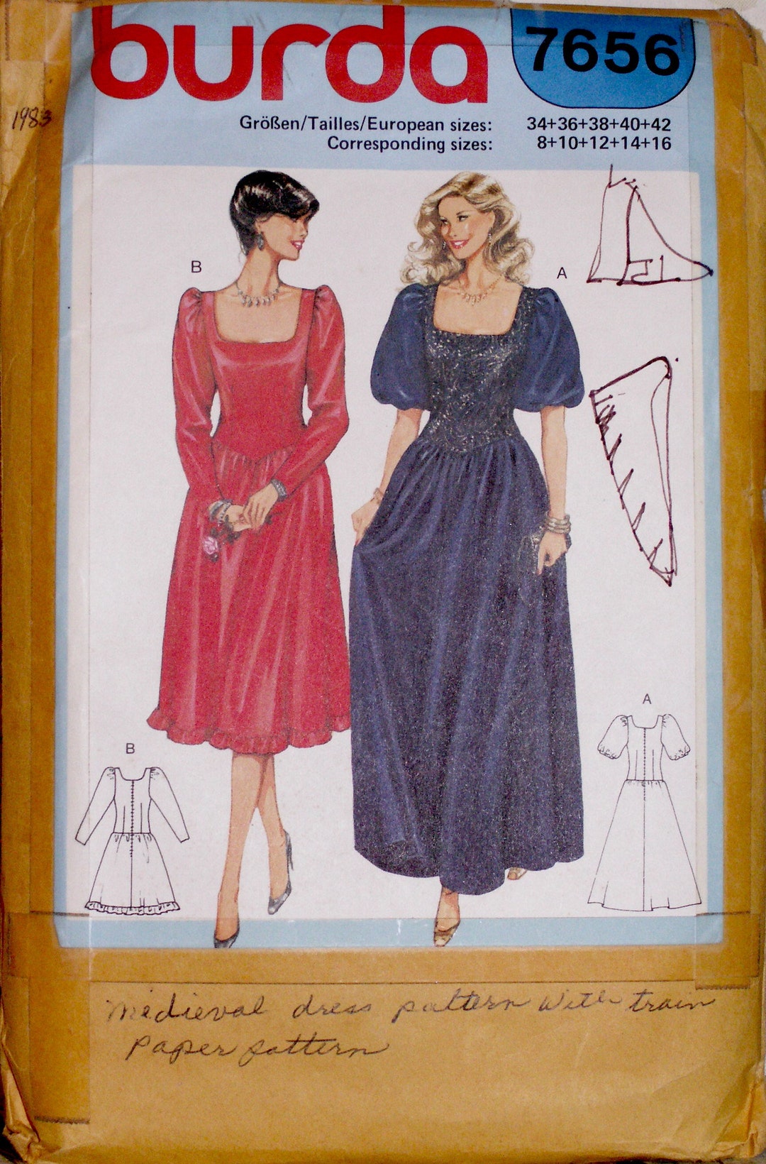 Burda 7656 Medieval Dress Pattern, Sewing Pattern, Wedding Bridal ...
