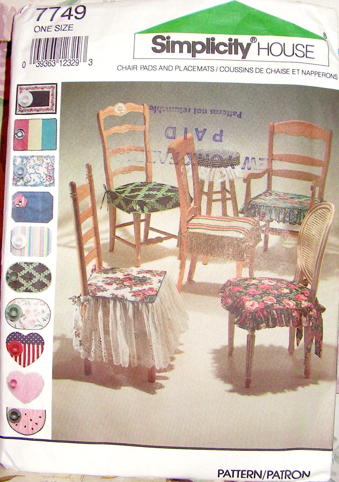 Simplicity 7749 Chair Pads and Placemats Home Decor Pattern for Seat ...