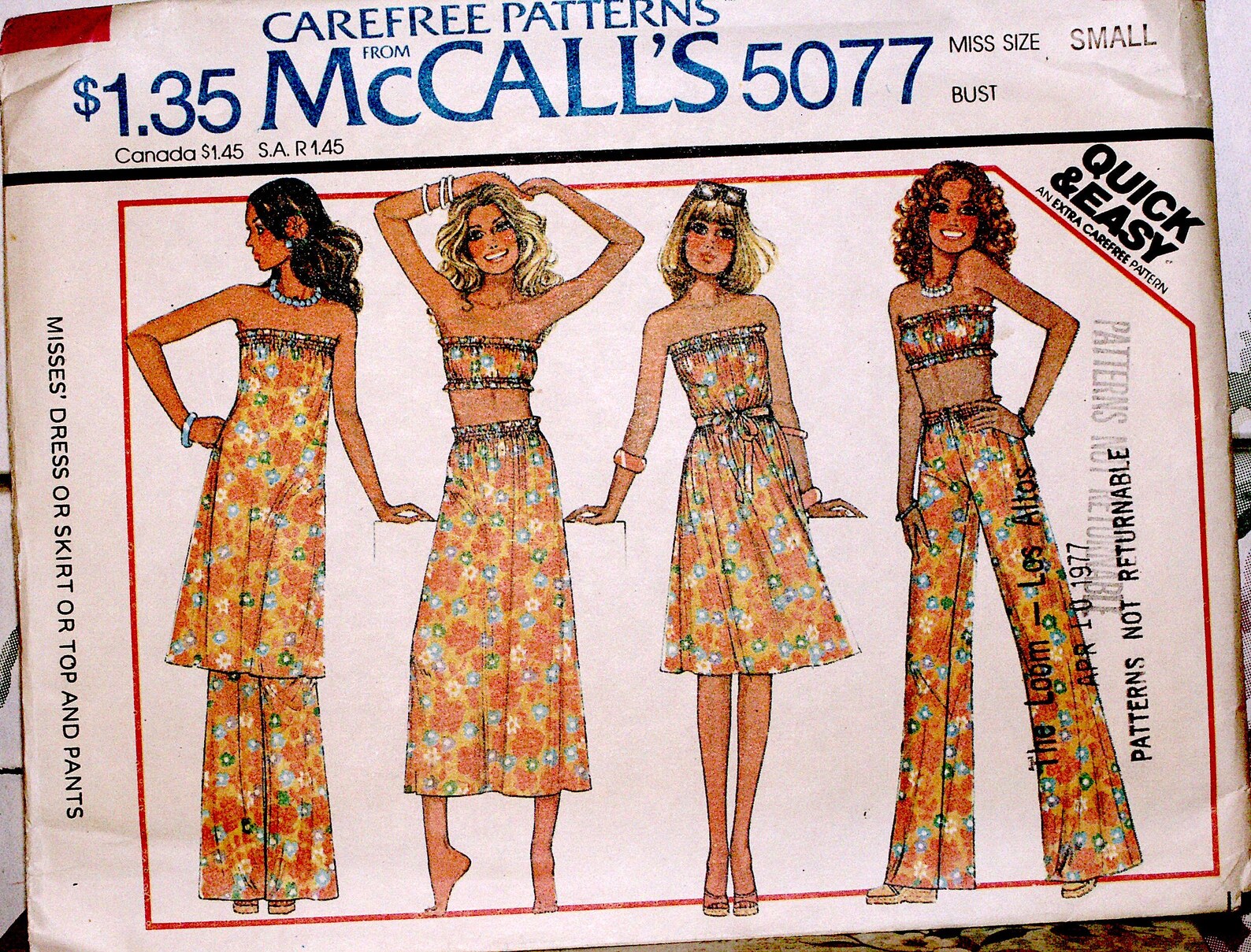 Vintage Pattern Mccall's 5077 Sewing Pattern Miss Size Small (10-12 ...