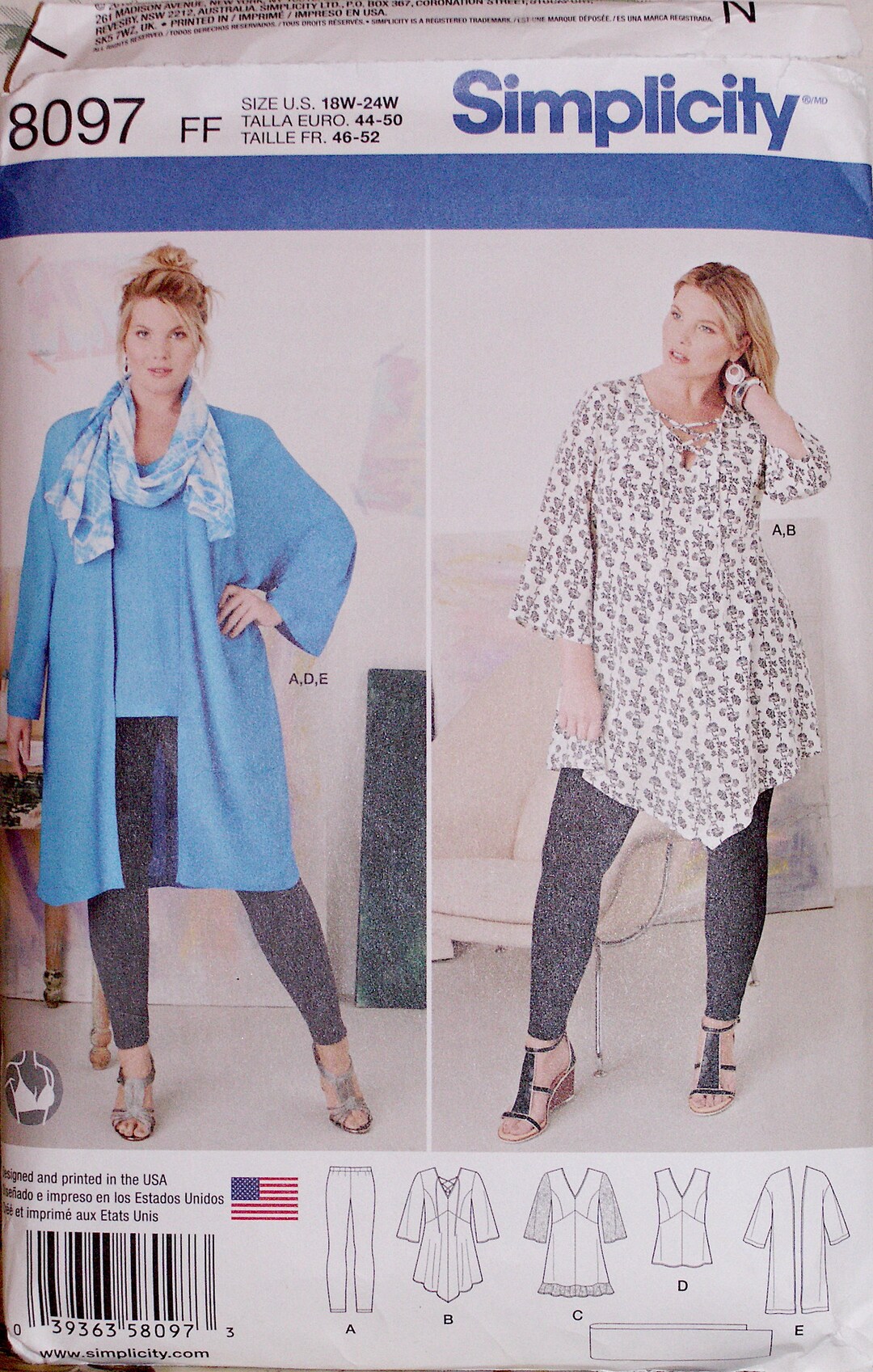 Sewing Pattern Vintage SIMPLICITY # 8097 Women's Sizes 18W-24W Tunic or ...