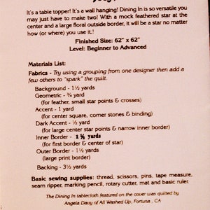 Sally Frey Quilt Pattern for Table Topper "dining In" Feathered Star by ...