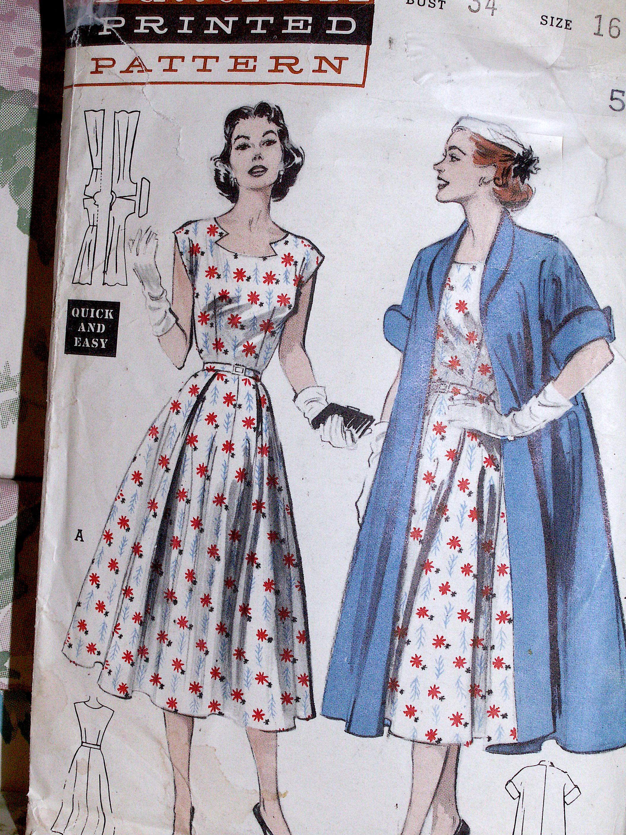 Vintage Butterick Pattern 6130 Size 16 Misses Dress and Redingote ...