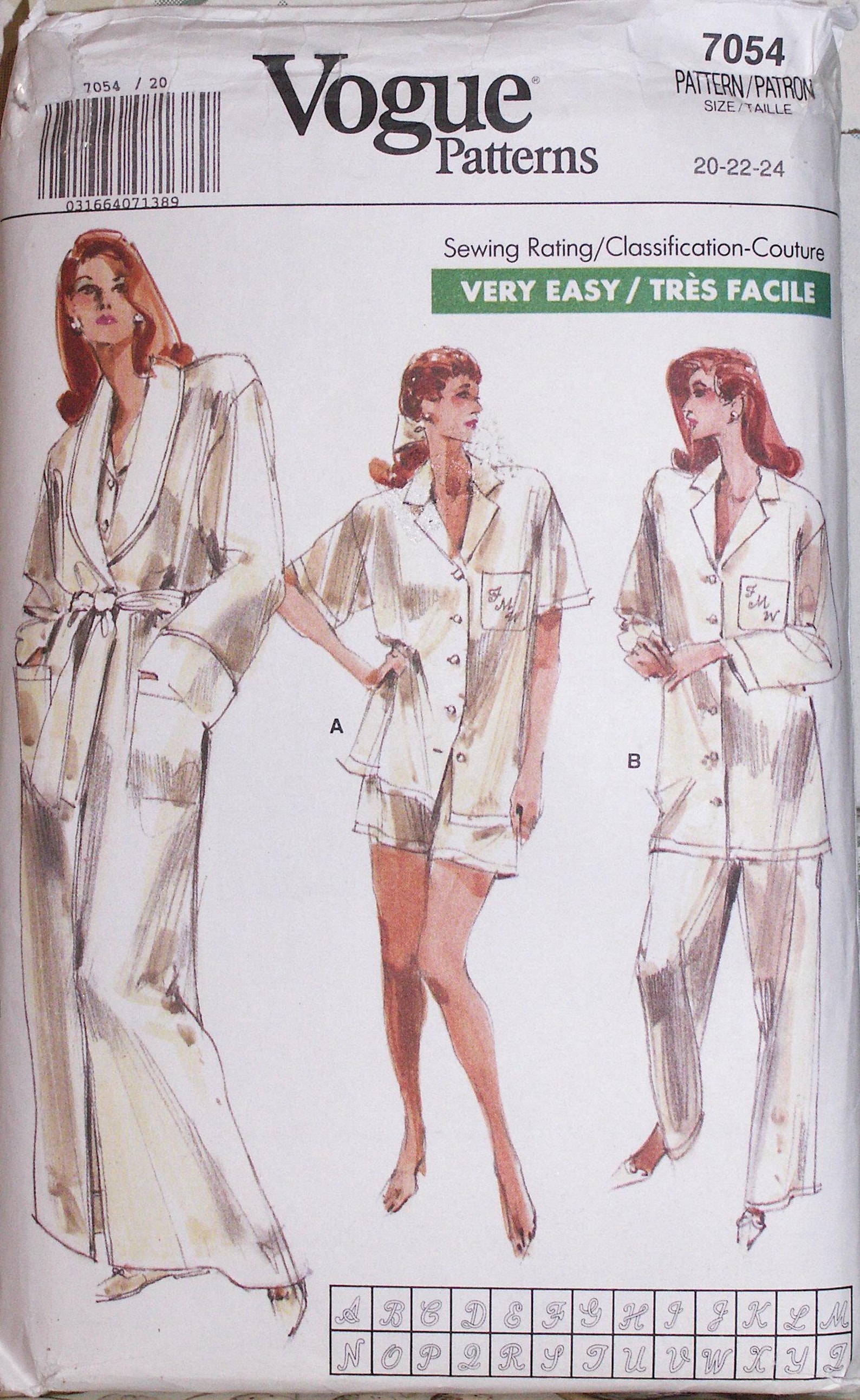 Vintage Vogue Pattern 7054 Very Easy Sewing Pattern, +monogram Transfer ...