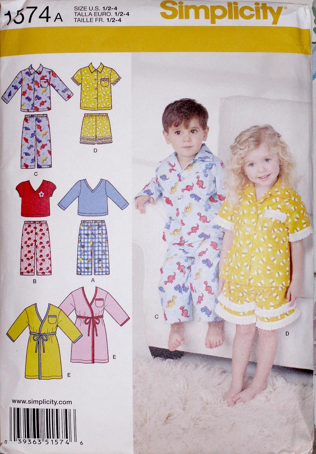 Simplicity 1574 Sewing Pattern Sizes 1/2-4 All Sizes Included Uncut Child's Pajamas Robe, Pants ...